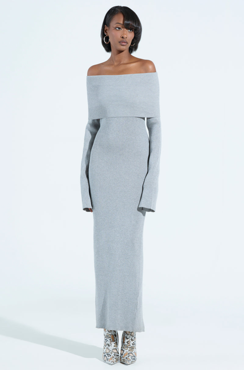 APRES SKI OFF THE SHOULDER KNIT MAXI DRESS – AKIRA