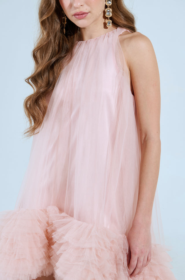 ARI TULLE RUFFLE HIGH LOW MINI DRESS IN BLUSH – AKIRA