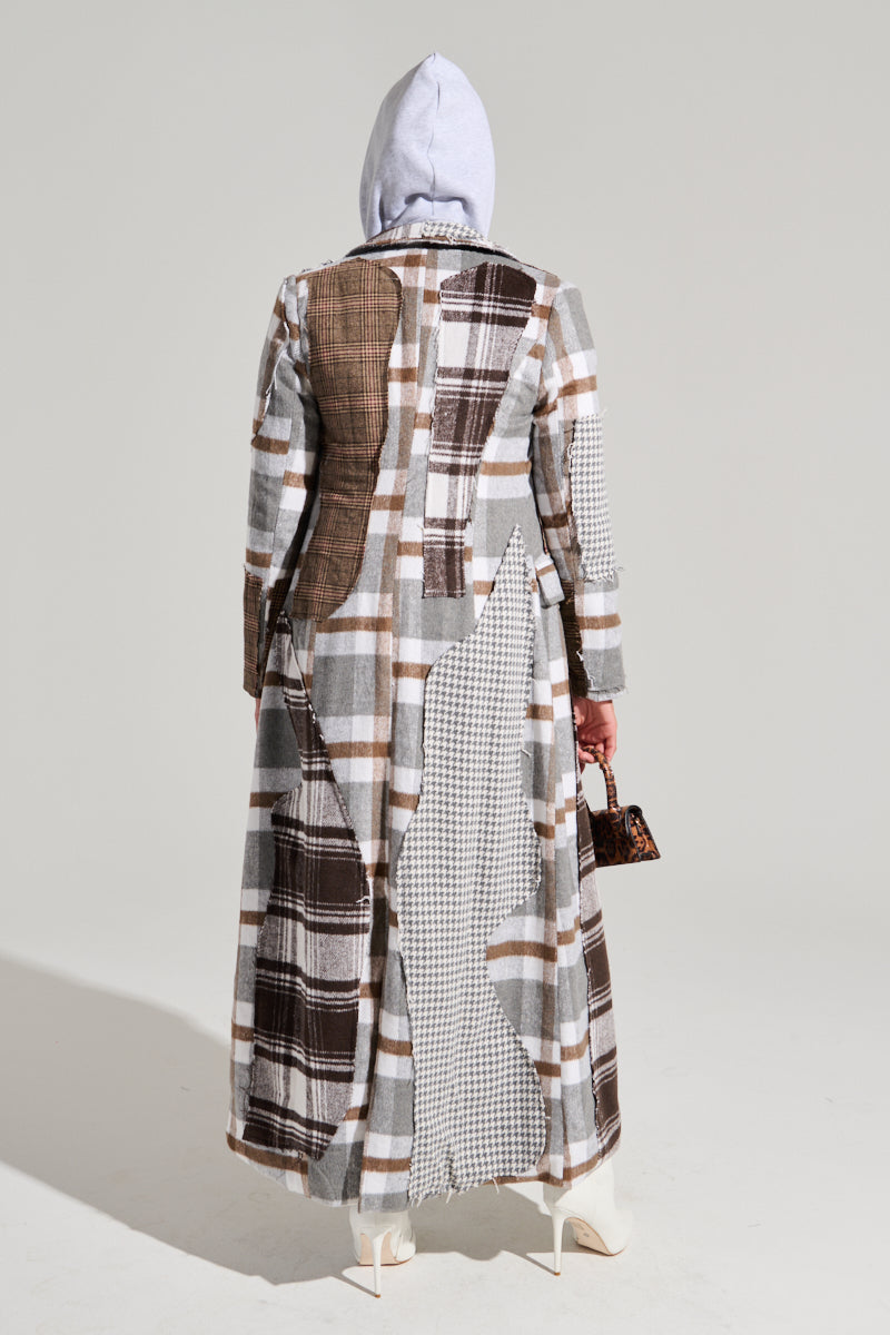 MIXED PLAID NOT FEELINGS PATCHWORK TRENCH – AKIRA