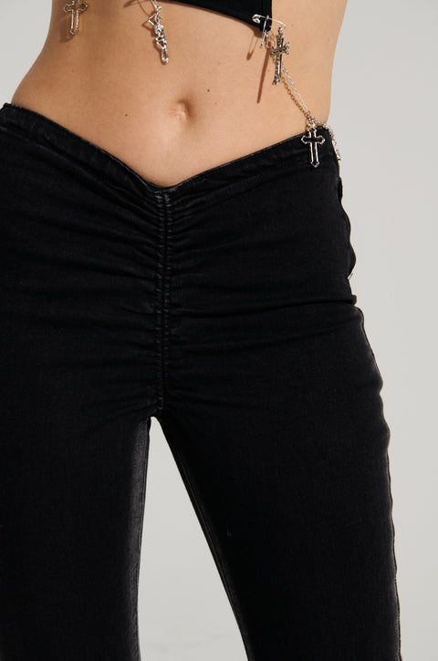 CINCHED UP DENIM PANT IN BLACK – AKIRA