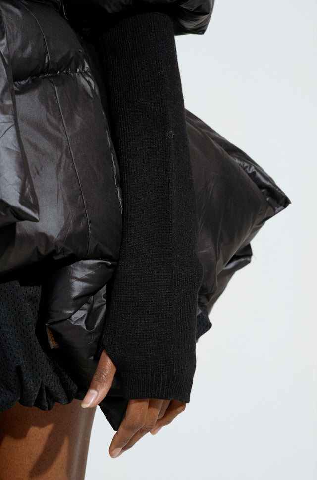 A Step Ahead Long Ribbed Sleeve Peplum Puffer Coat Akira