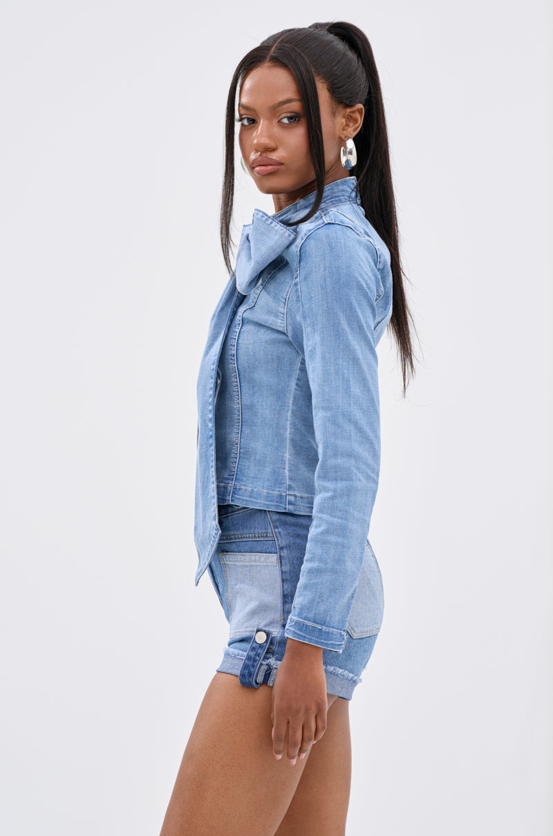 BOW DOWN BISH DENIM LONG SLEEVE TOP – AKIRA