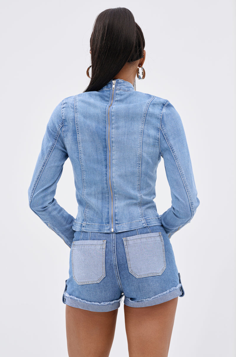 BOW DOWN BISH DENIM LONG SLEEVE TOP – AKIRA