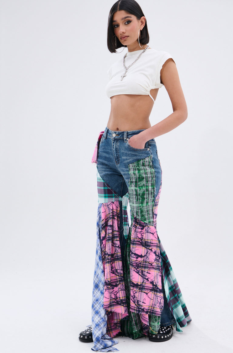 PLAID ON PLAID DENIM JEANS – AKIRA