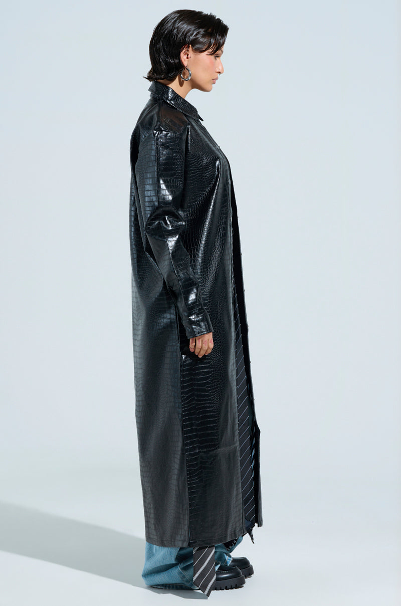 BLACK LONG SLEEVE CROC BUTTON DOWN SHIRT IN PU – AKIRA