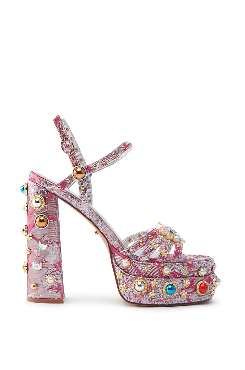 AZALEA WANG ANNIE FUCHSIA BROCADE CHUNKY SANDAL – AKIRA