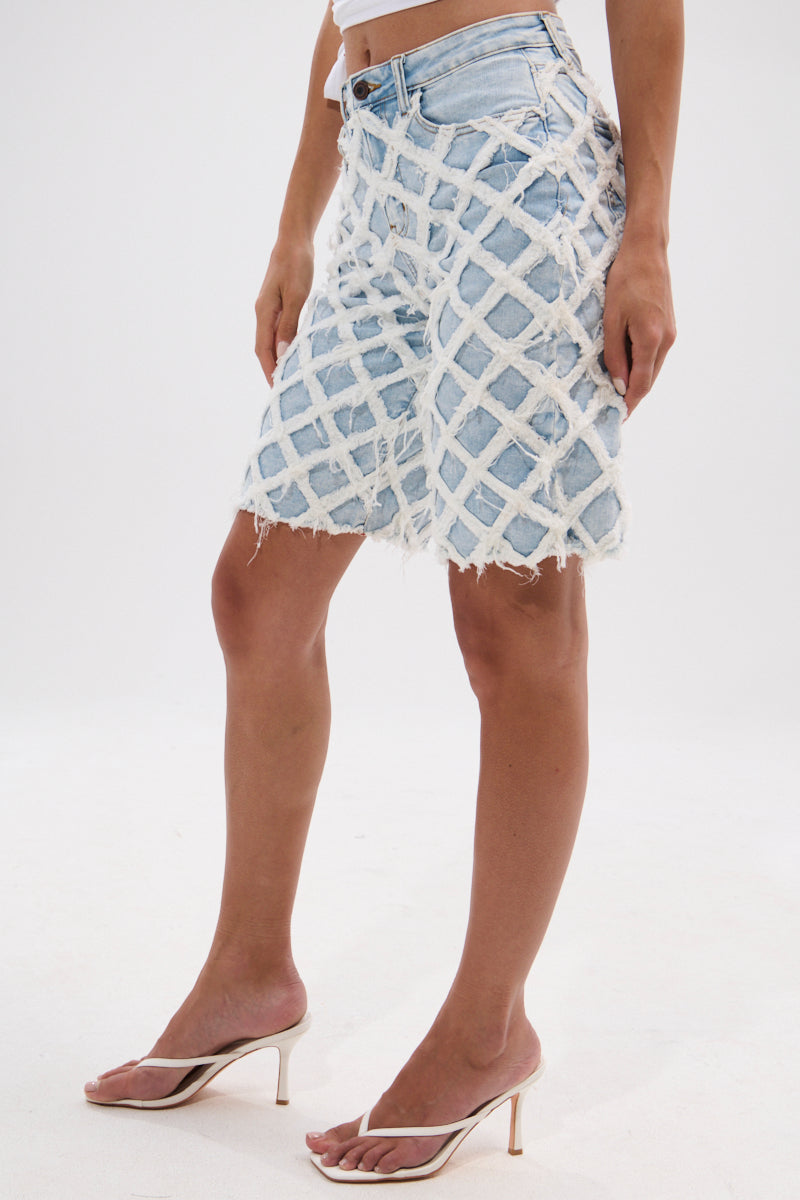 DISTRESSED AND STRESSED DENIM BERMUDA SHORT – AKIRA