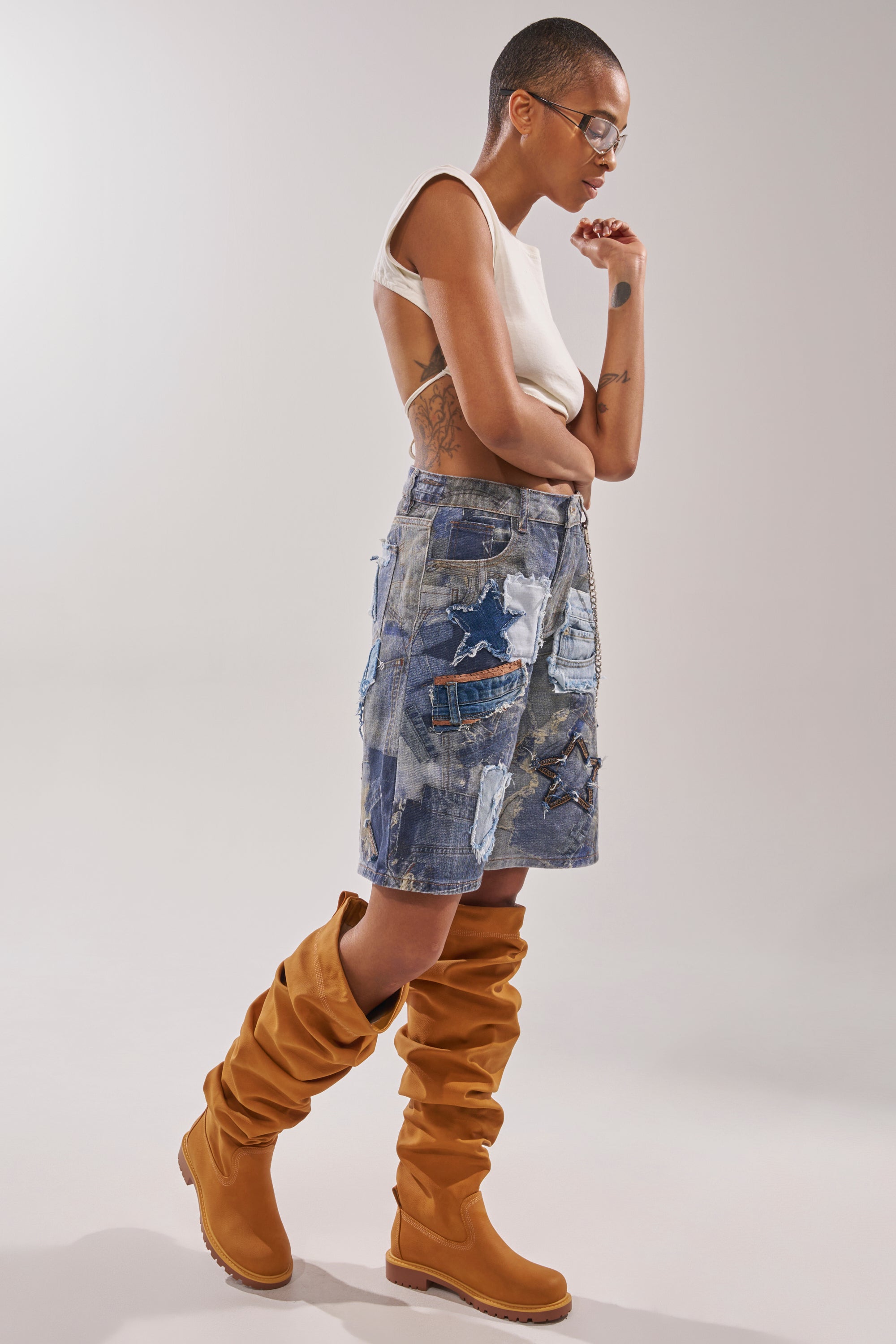 AKIRA GOLD ARDIS TAN RUCHED FLAT BOOT