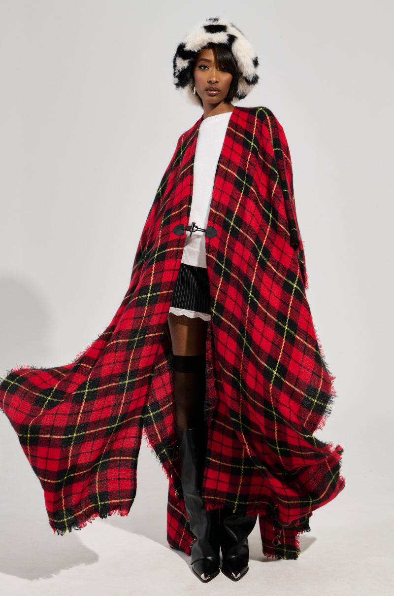 AURETA LONG PLAID PONCHO – AKIRA