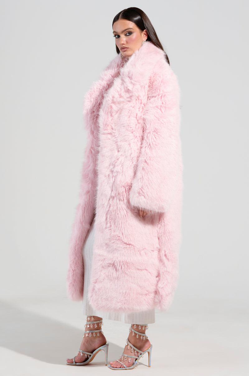 BEAR HUG LUXE FAUX FUR TRENCH COAT IN PINK – AKIRA