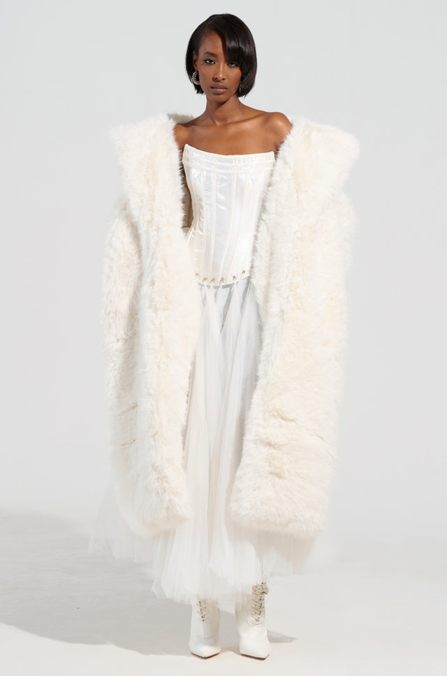 BCARDI LONG LUXE FAUX FUR TRENCH – AKIRA