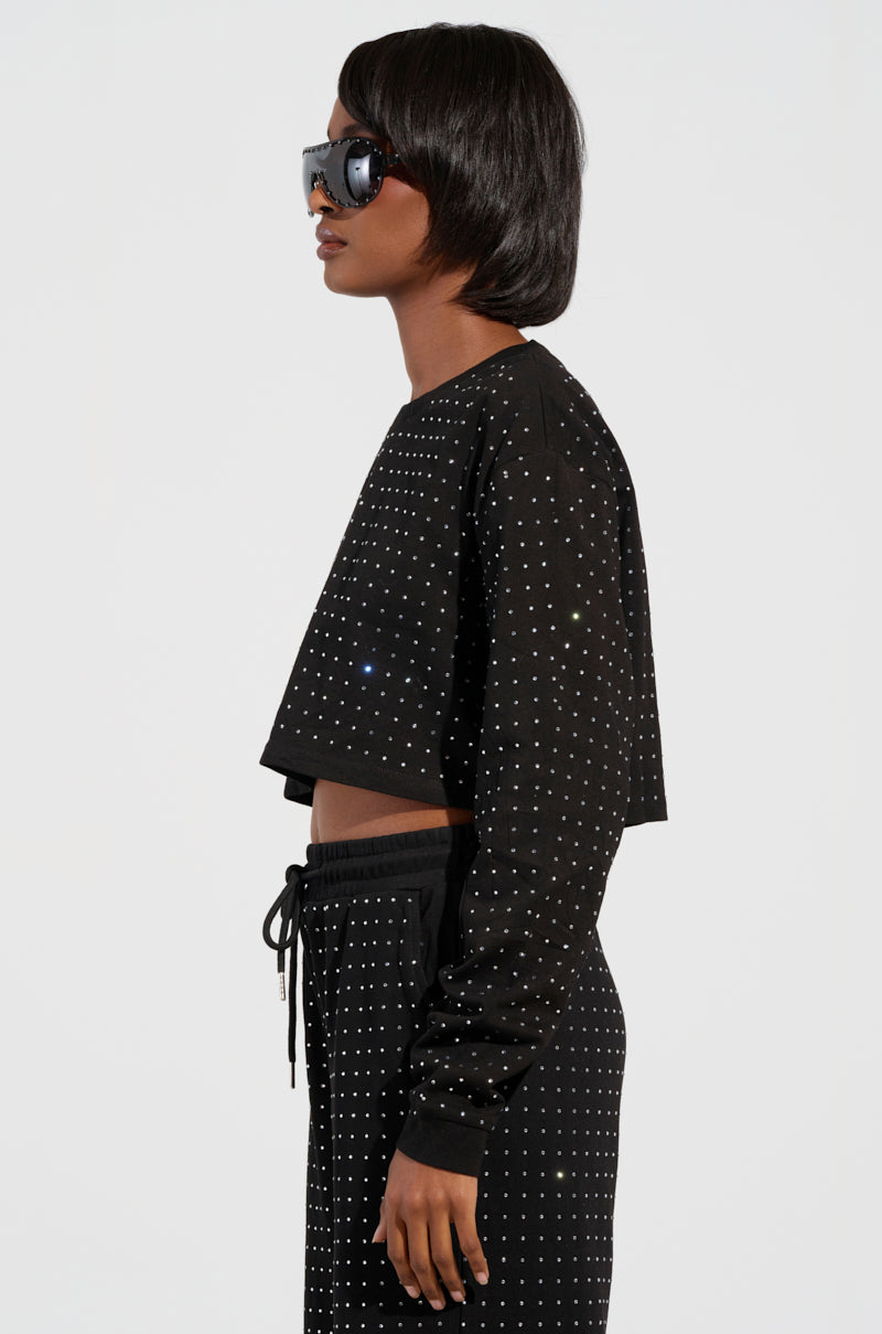 BUTTERCUP LONG SLEEVE RHINESTONE EMBELLISHED T-SHIRT IN BLACK – AKIRA