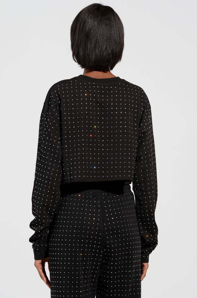 BUTTERCUP LONG SLEEVE RHINESTONE EMBELLISHED T-SHIRT IN BLACK – AKIRA
