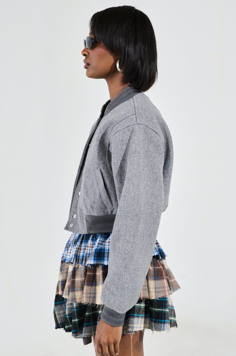 DAVIS EVERYDAY VARSITY BOMBER IN GREY – AKIRA