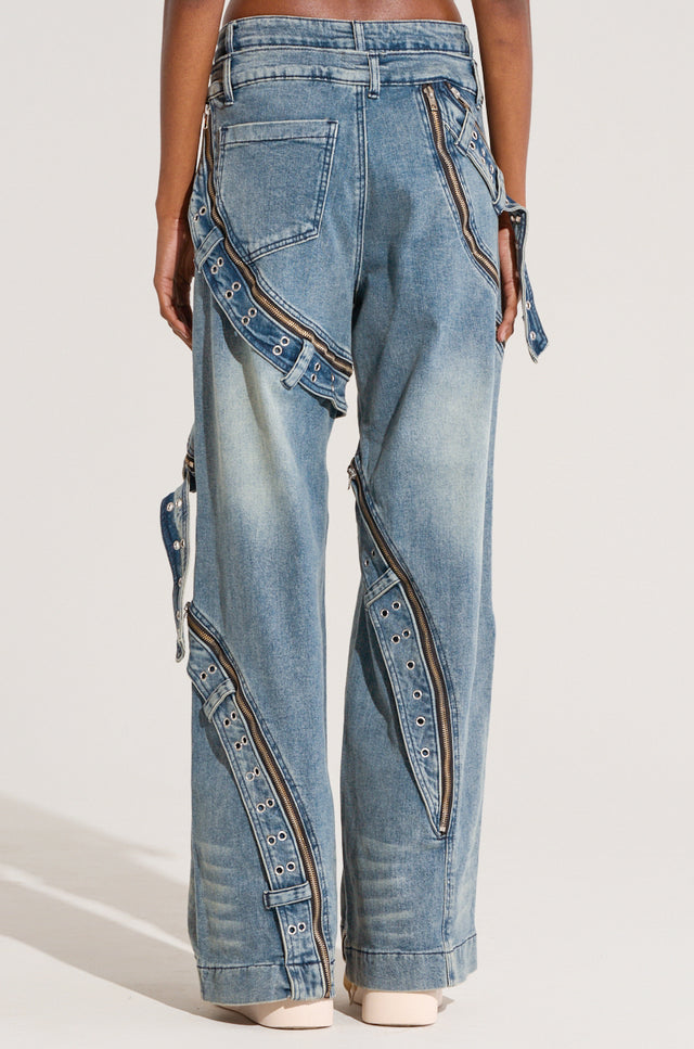 NOW AND LATER DENIM PANT WITH ZIPPER DETAILING – AKIRA
