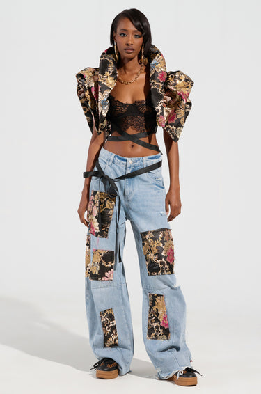 QUEENDOM BROCADE PATCH RELAXED DENIM – AKIRA
