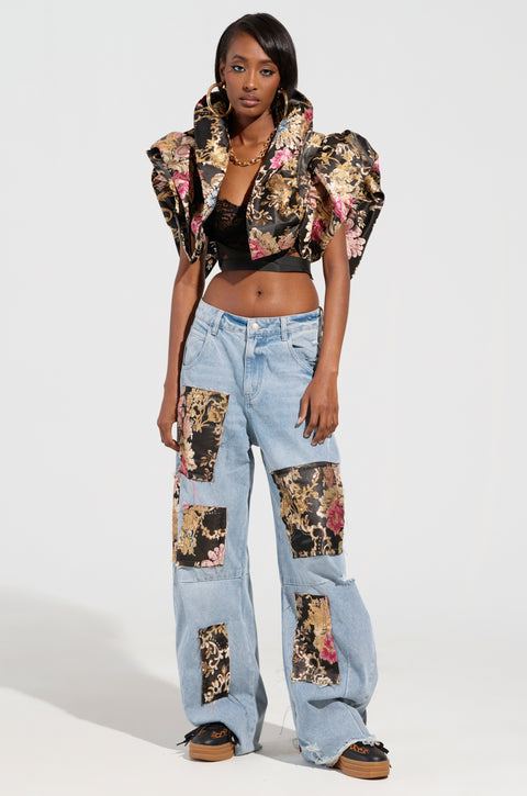 QUEENDOM BROCADE PATCH RELAXED DENIM – AKIRA