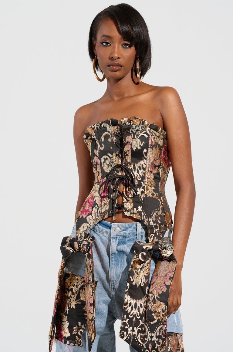 QUEENDOM BROCADE CORSET TOP – AKIRA
