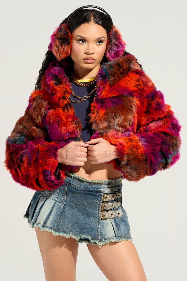 GRACELLE MULTI FAUX FUR CROPPED JACKET – AKIRA