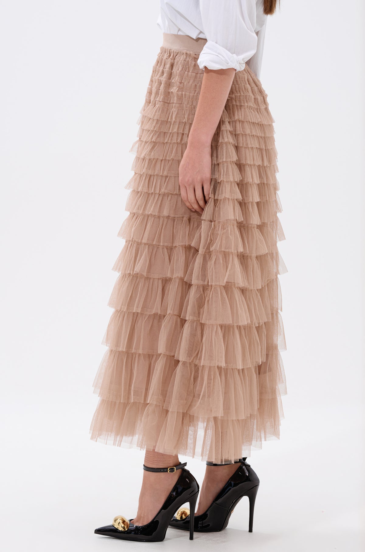 STARS ALIGNED MESH RUFFLE MAXI SKIRT – AKIRA