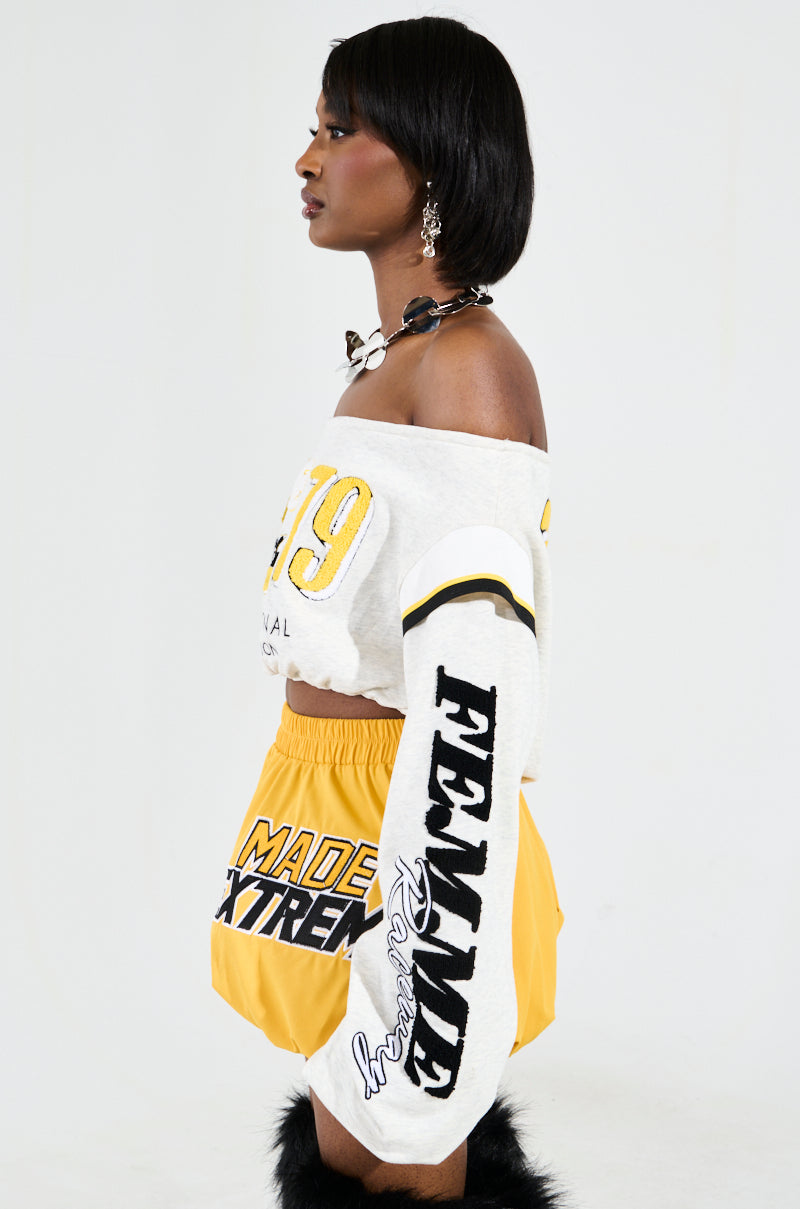 RACING THROUGH OFF THE SHOULDER SWEATSHIRT – AKIRA