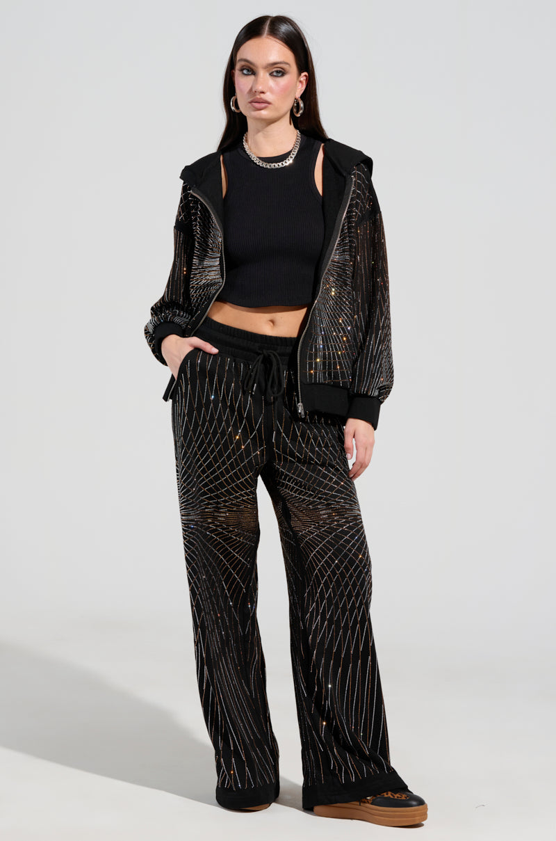 LIGHTS, CAMERA, ACTION! EMBELLISHED WIDE LEG SWEAT PANT – AKIRA
