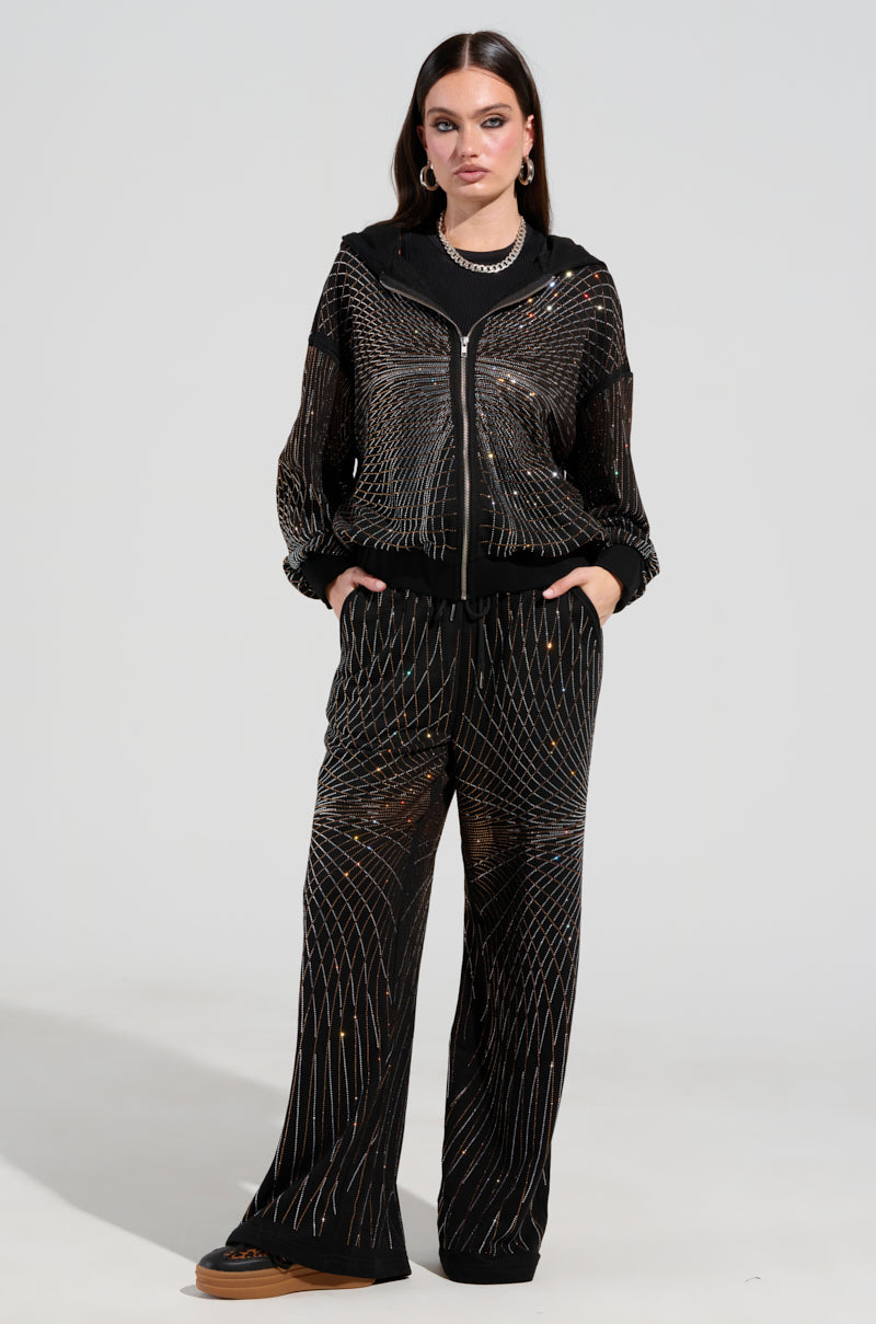 LIGHTS, CAMERA, ACTION! EMBELLISHED WIDE LEG SWEAT PANT – AKIRA