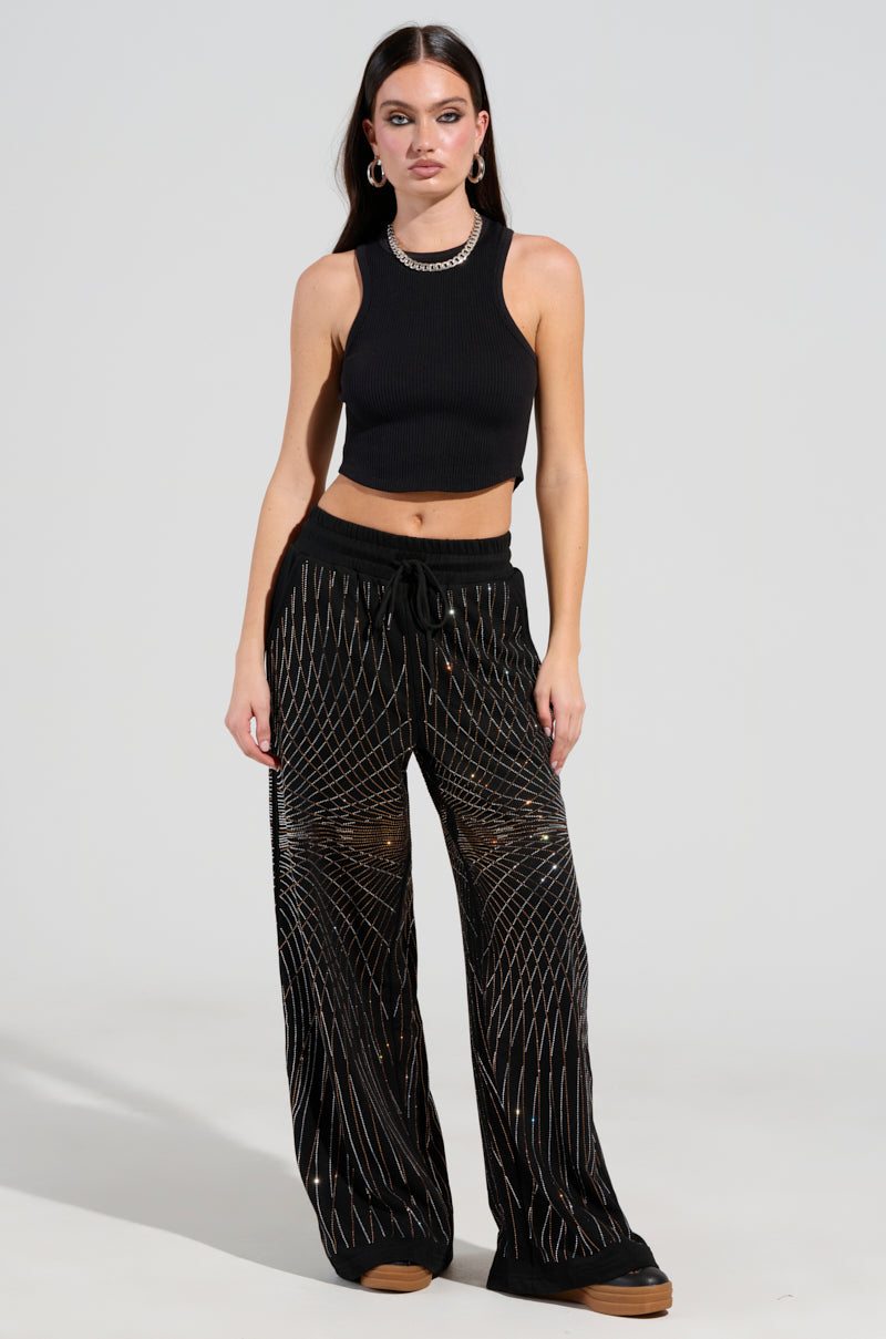 LIGHTS, CAMERA, ACTION! EMBELLISHED WIDE LEG SWEAT PANT – AKIRA