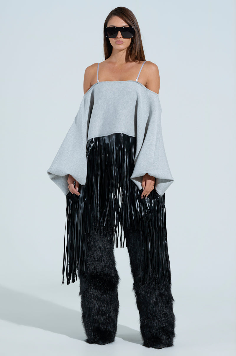 CITY GIRL FAUX LEATHER FRINGE SWEATSHIRT – AKIRA