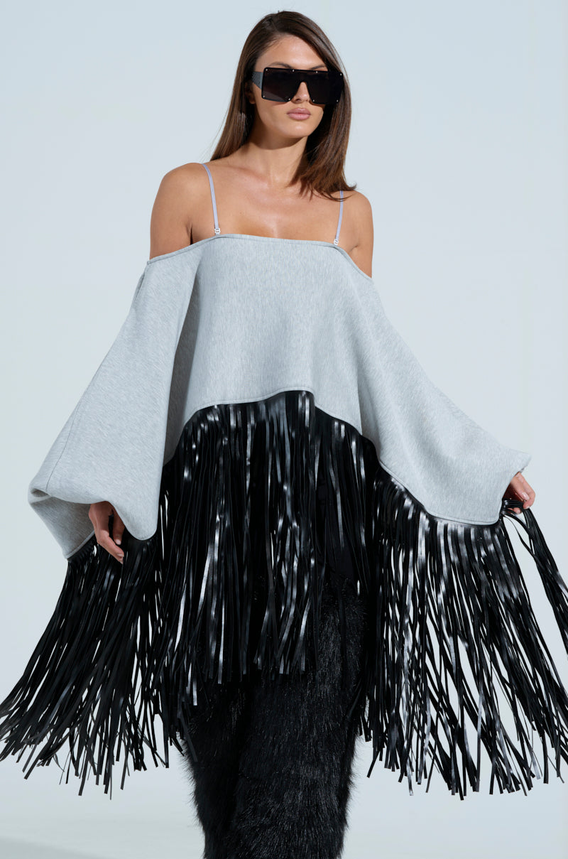 CITY GIRL FAUX LEATHER FRINGE SWEATSHIRT – AKIRA