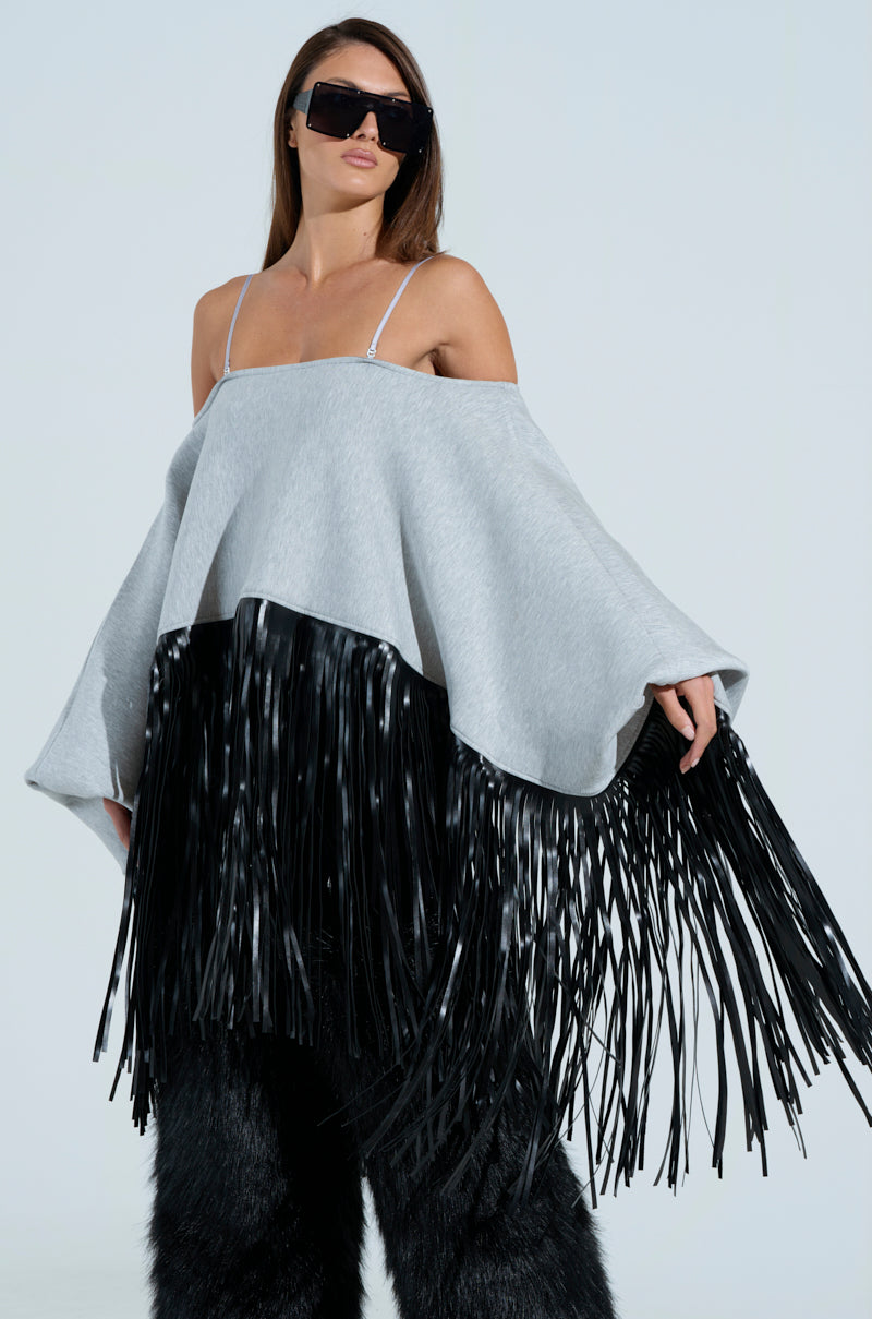 CITY GIRL FAUX LEATHER FRINGE SWEATSHIRT – AKIRA