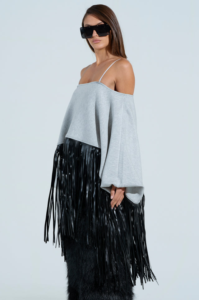 CITY GIRL FAUX LEATHER FRINGE SWEATSHIRT – AKIRA