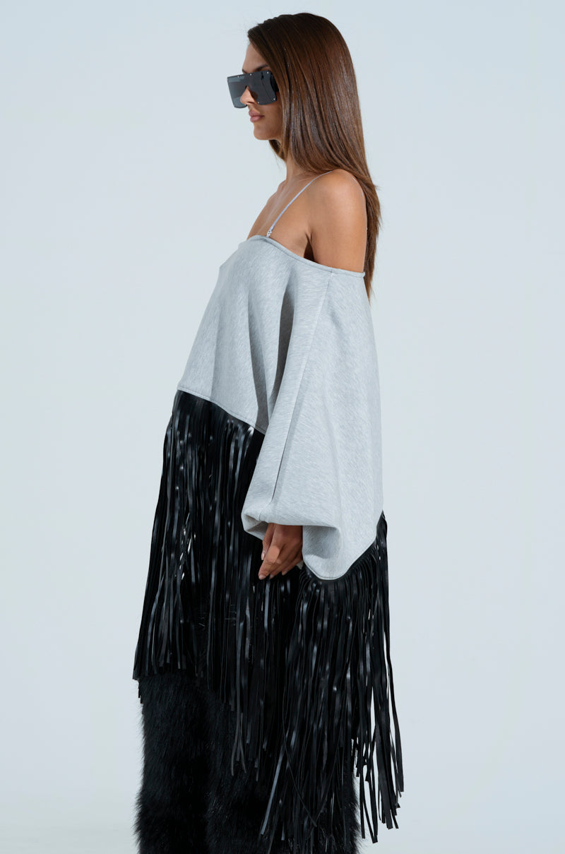 CITY GIRL FAUX LEATHER FRINGE SWEATSHIRT – AKIRA
