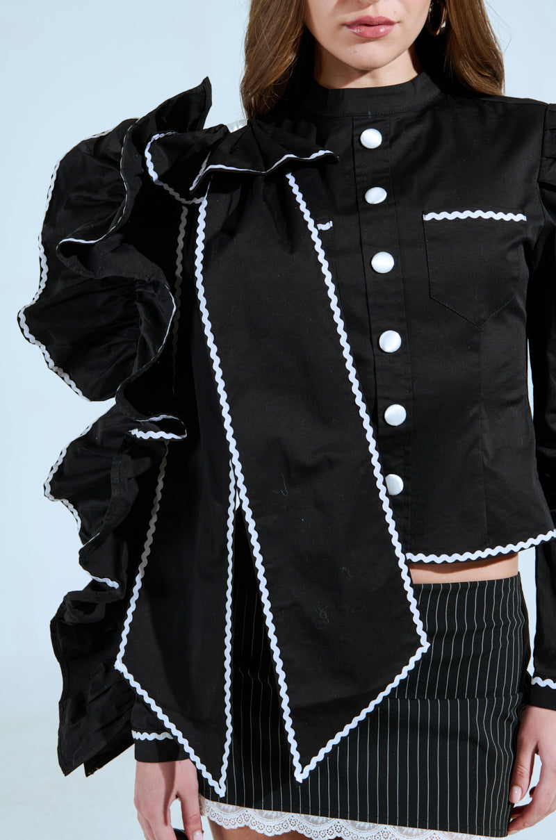 BRING THE DRAMA POPLIN BOW TOP IN BLACK – AKIRA