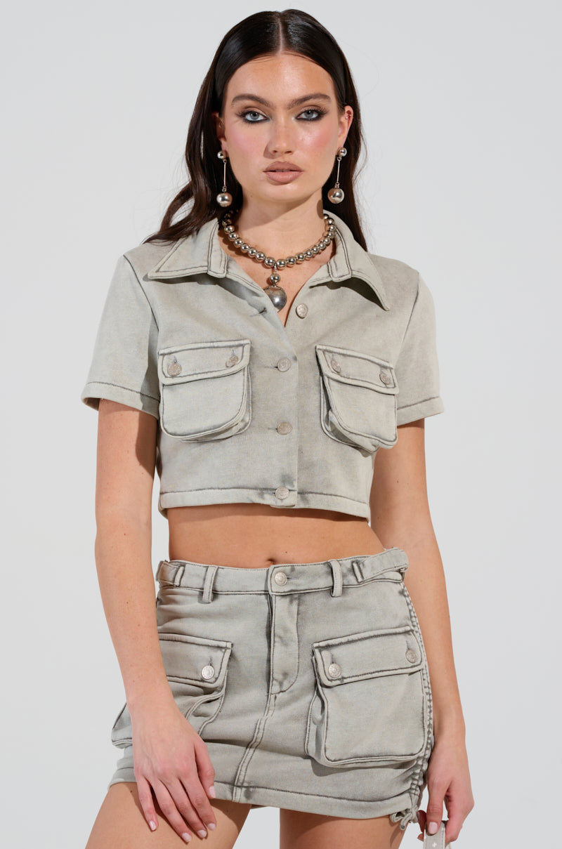 TATIANA MINERAL WASHED CROPPED BUTTON DOWN – AKIRA