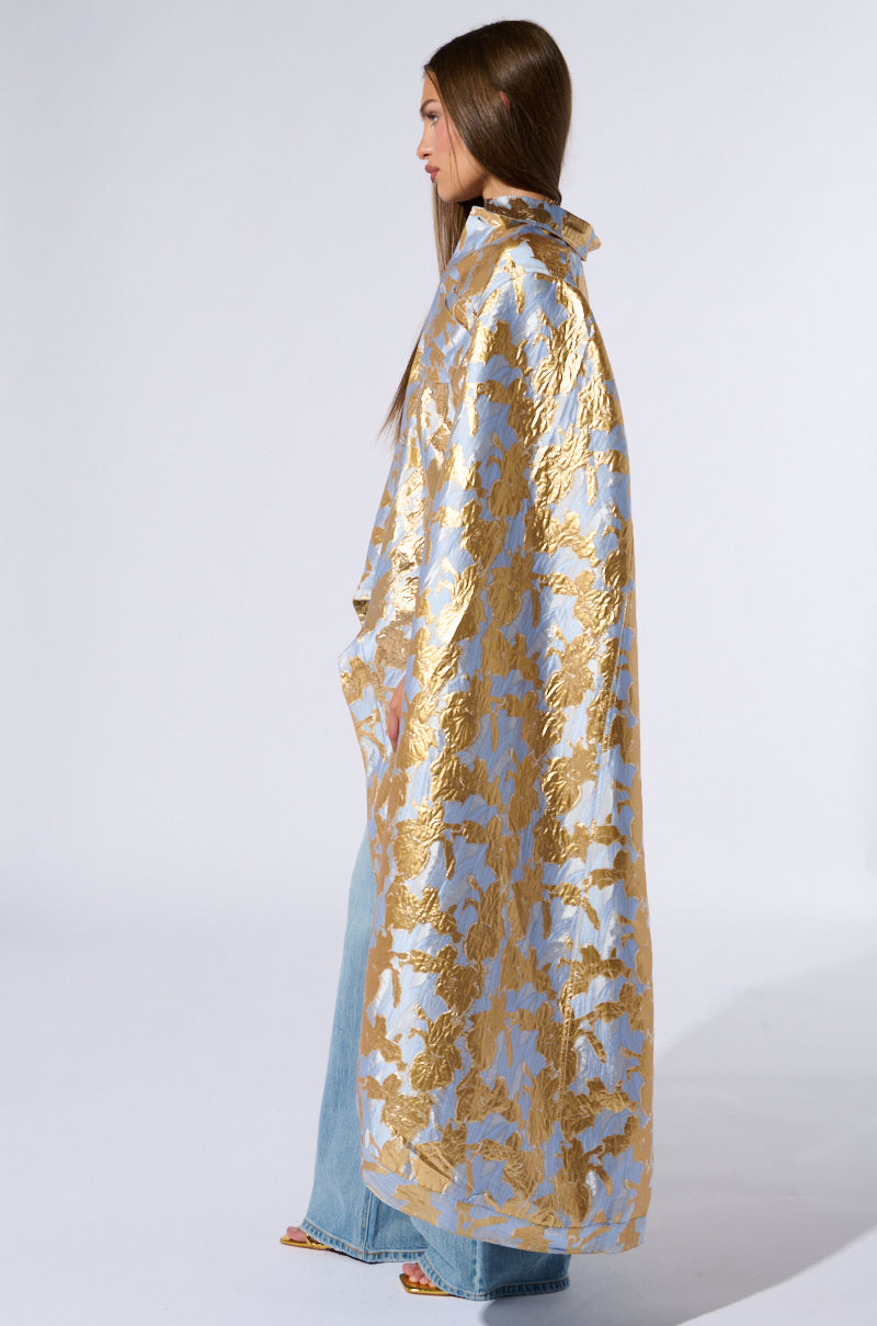 OASIS HIGH LOW BROCADE CAPE – AKIRA