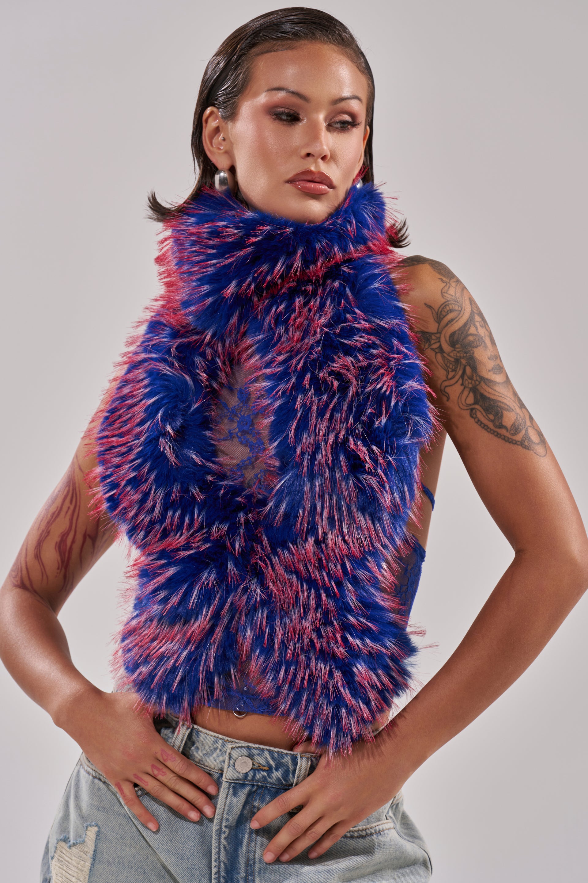 FEEL ME BABY FUR BLOUSE IN BLUE – AKIRA