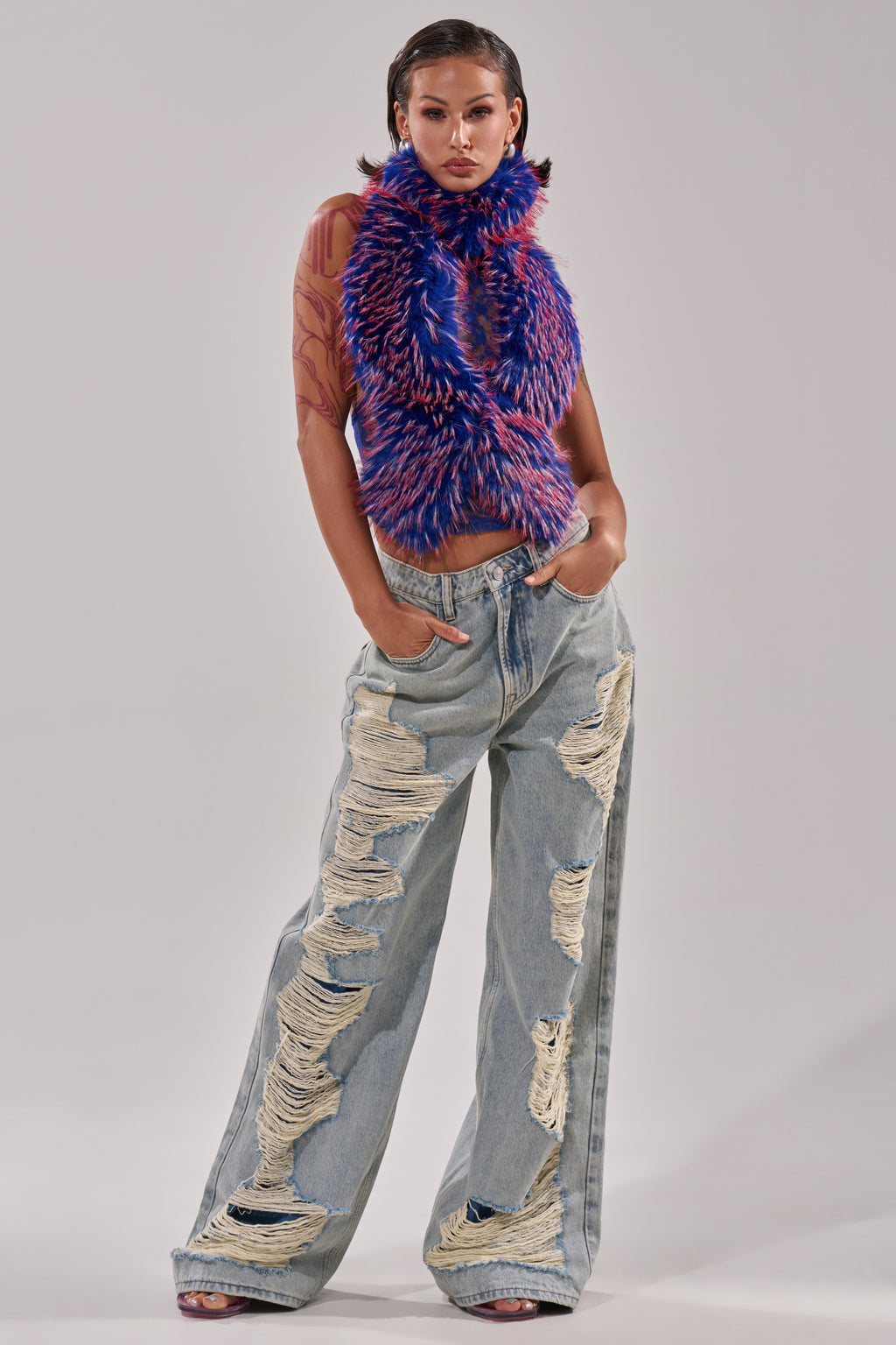 FEEL ME BABY FUR BLOUSE IN BLUE – AKIRA