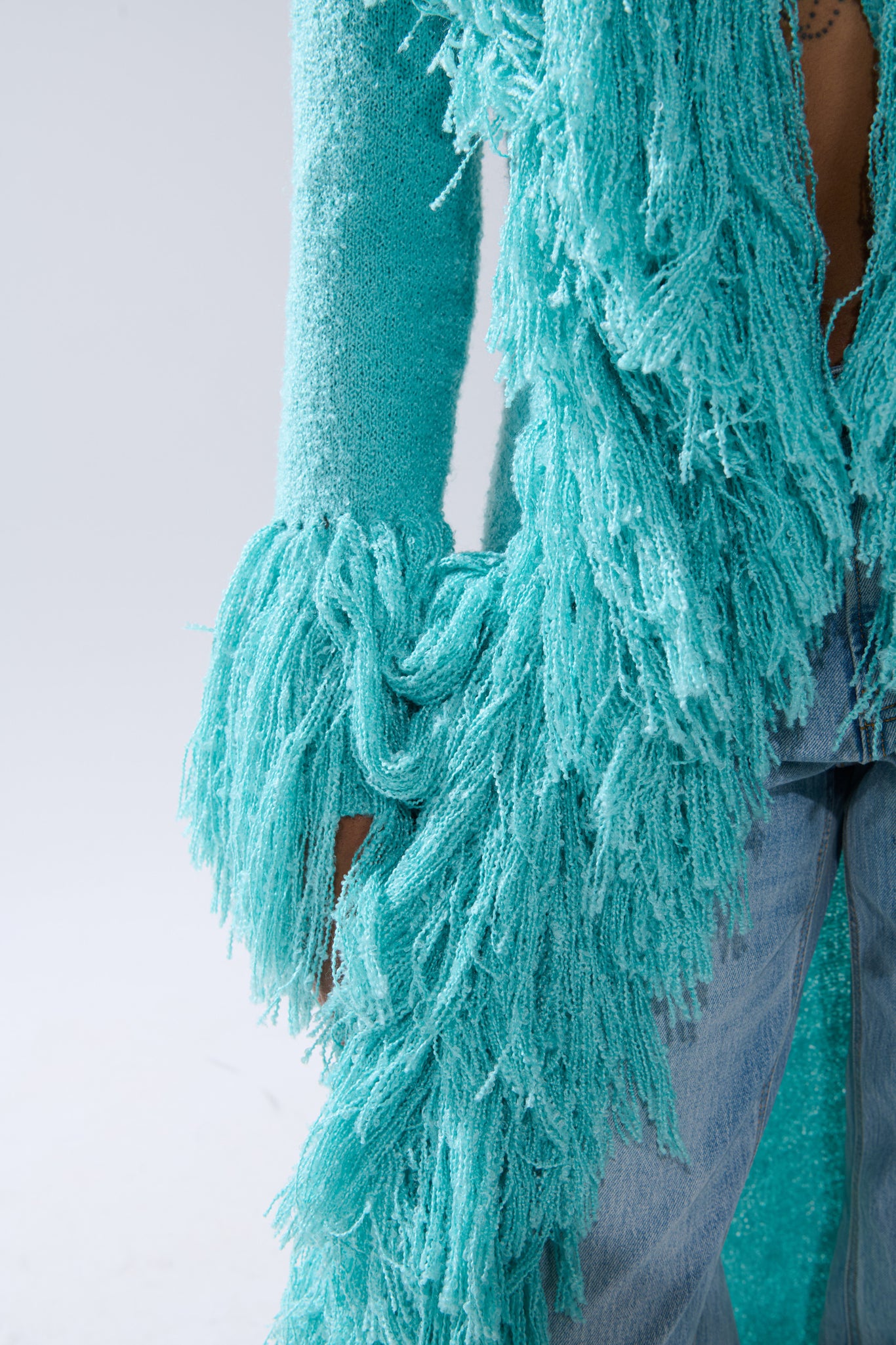 BURRR IT'S COLD OUTSIDE FRINGE OVERSIZED SWEATER IN TURQUOISE – AKIRA