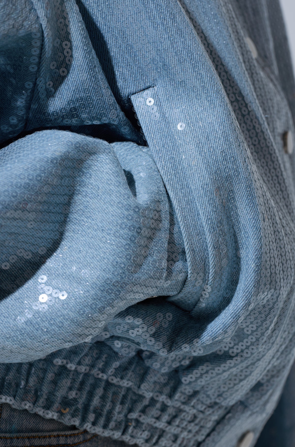 SEQUIN OVERLAY DENIM BOMBER – AKIRA