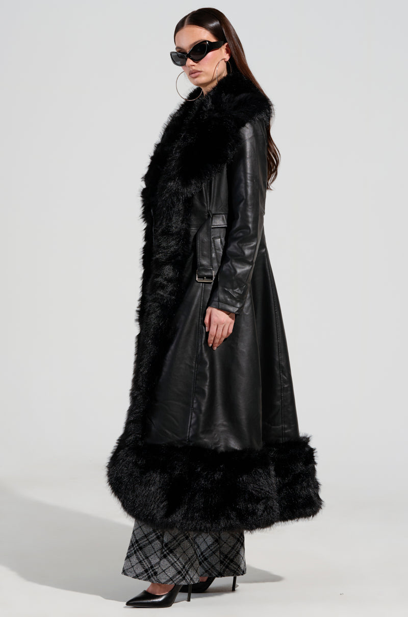 VIVAN LONG PU TRENCH WITH FAUX FUR TRIM – AKIRA