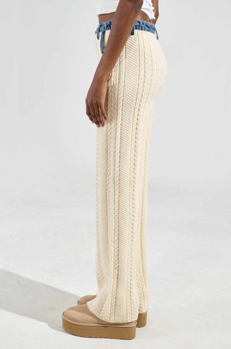 WORTHY OF LOVE CABLE KNIT STRAIGHT LEG PANT IN CREAM – AKIRA