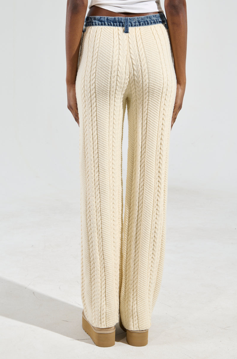 WORTHY OF LOVE CABLE KNIT STRAIGHT LEG PANT IN CREAM – AKIRA