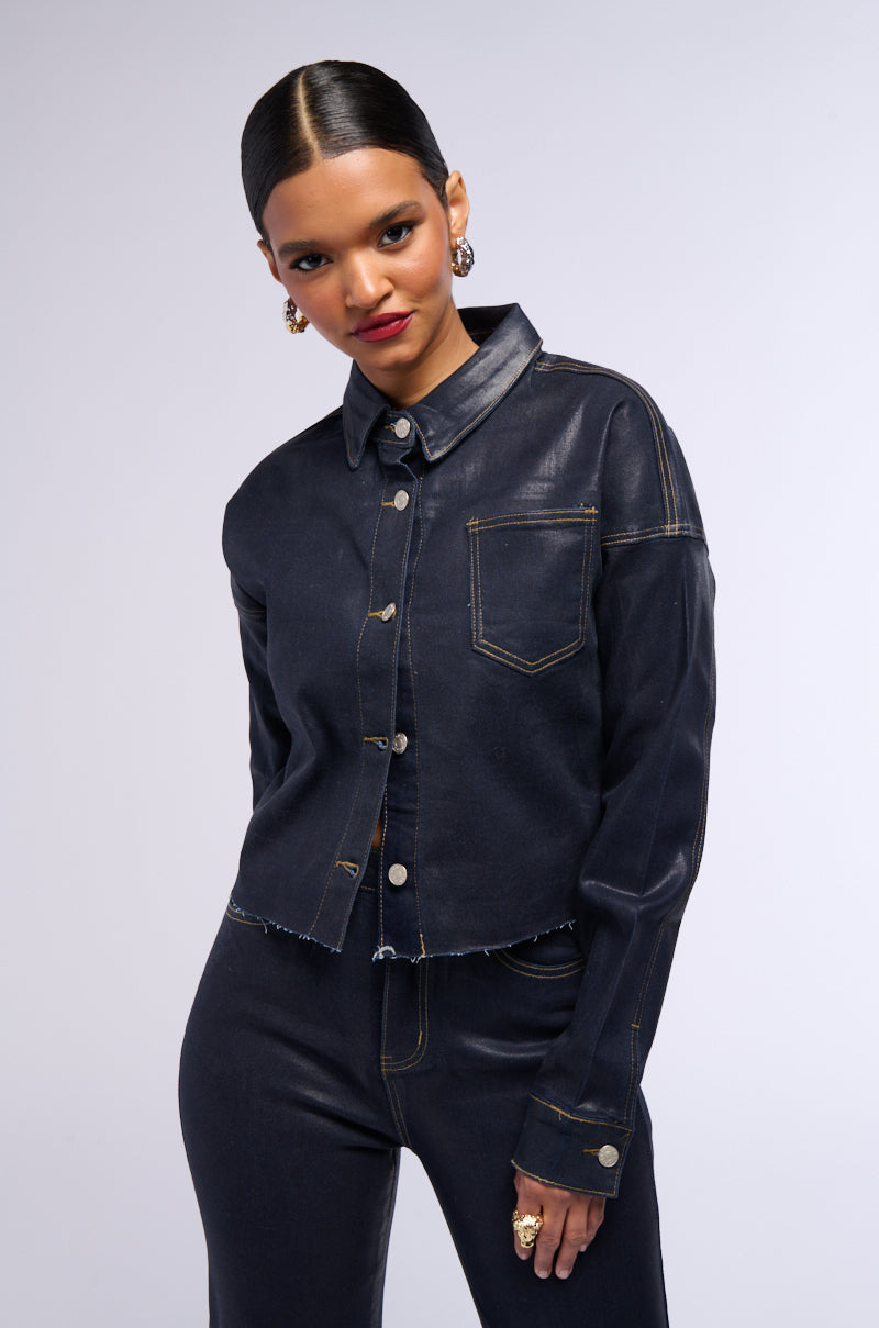 AFTER DARK DENIM BUTTON UP TOP – AKIRA