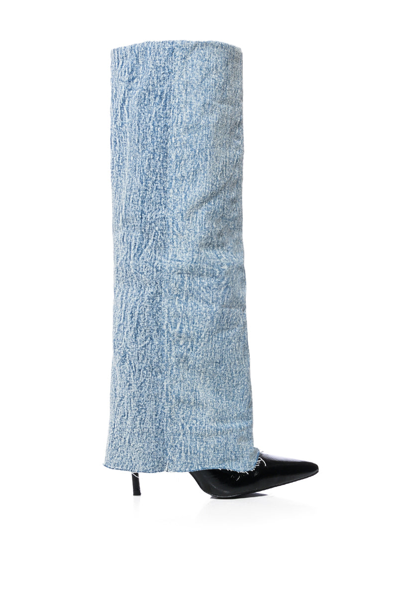 AZALEA WANG APPEALING FOLD OVER DENIM STILETTO BOOT – AKIRA