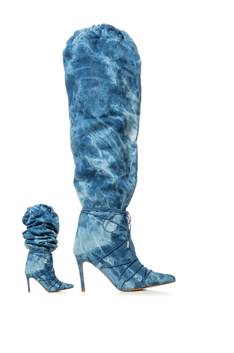 AZALEA WANG BEXLEY ACID WASH DENIM SLOUCH BOOT IN BLUE – AKIRA