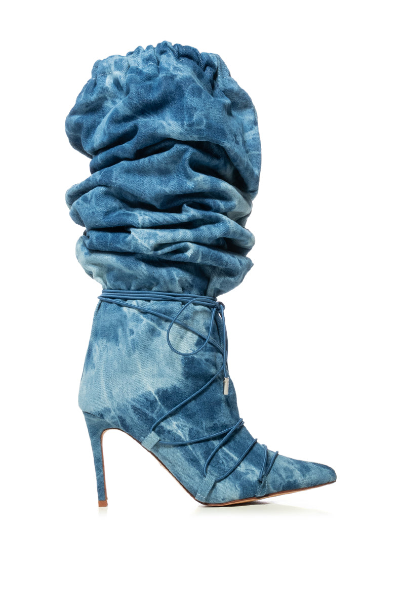 AZALEA WANG BEXLEY ACID WASH DENIM SLOUCH BOOT IN BLUE – AKIRA