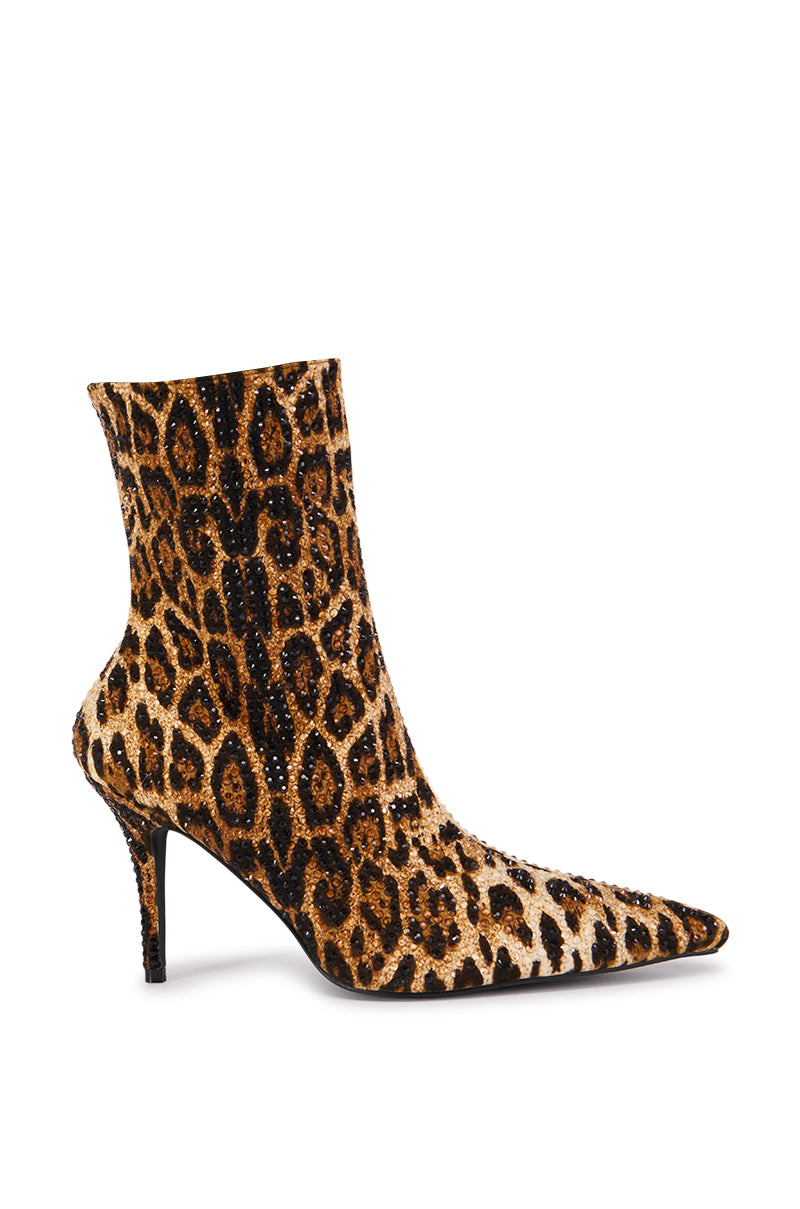 AZALEA WANG CHAUNDRA CHEETAH STILETTO RHINESTONE BOOTIE – AKIRA