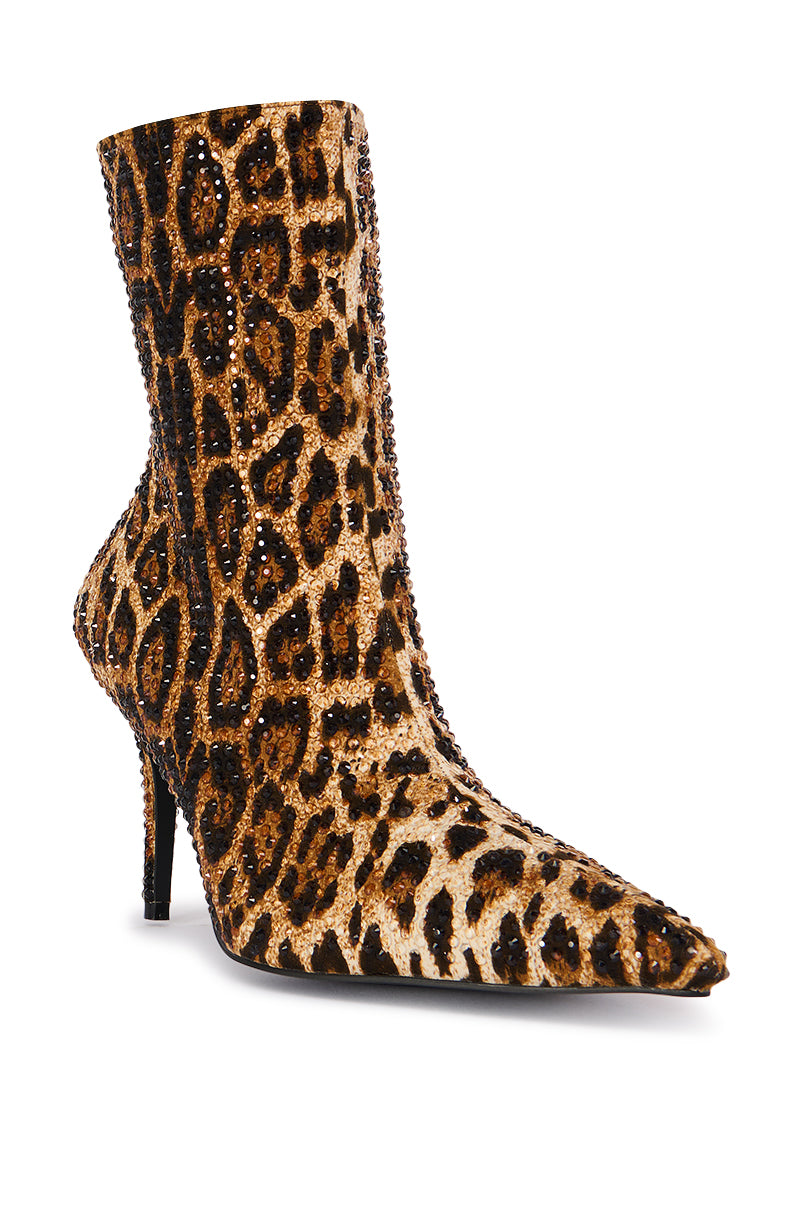 AZALEA WANG CHAUNDRA CHEETAH STILETTO RHINESTONE BOOTIE – AKIRA