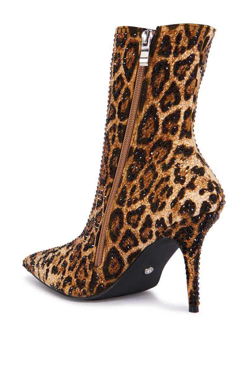 AZALEA WANG CHAUNDRA CHEETAH STILETTO RHINESTONE BOOTIE – AKIRA
